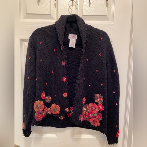 PBJ Sport | Sweaters | Vintage Pbj Sport Black Floral Embroidered ...